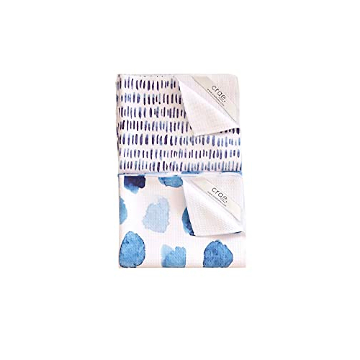 Crae Home Waffle Weave Pattern Microfiber Two Hand Towel Set (Ocean Drops/Blotched)