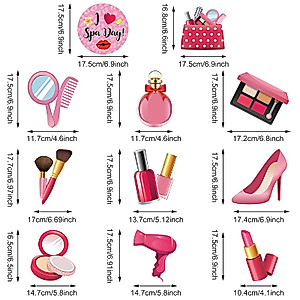 30 Pieces Spa Day Hanging Swirl Decorations, Makeup Party I Love Spa Sign Foil Swirls Ceiling Decor Cutout Card for Girl Women Nail Birthday Theme Party Baby Shower Supplies