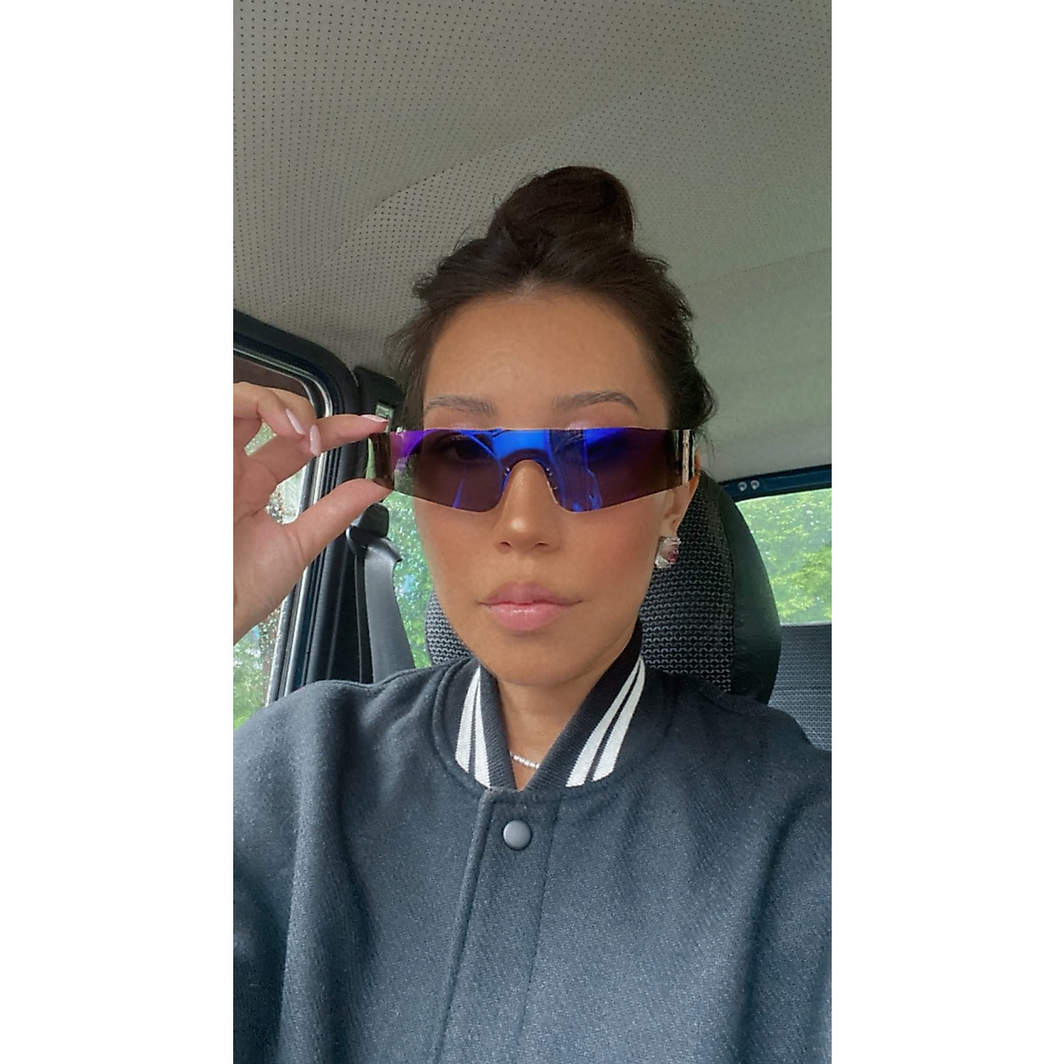 FEISEDY Futuristic Visor Punk Sunglasses Rimless One Piece Goggles Miorred Shades Women Men B2927