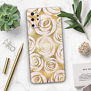 DesignSkinz Karamfila Watercolor & Gold V1 Protective Vinyl Decal Wrap Skin Cover Compatible with The Samsung Galaxy S20 (Screen Trim & Back Glass Skin)