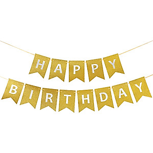 Happy Birthday Banner with Shiny Letters Glitter Happy Birthday Banner Shiny Birthday Hanging Signs Birthday Party Supplies (Gold)