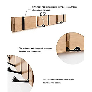 KYSMOTIC Coat Rack Wall Mounted, Modern Coat Hooks Wall Mounted with Folding Hooks, Space-Saving Coat Hanger for Coats, Purses, Key – Wooden 4 Hooks