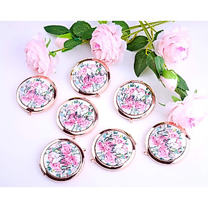 wadbeev Personalized Compact Mirror Bridesmaid Gift, Any Logo Image, Wedding Favors Watercolor Flower Gift for her