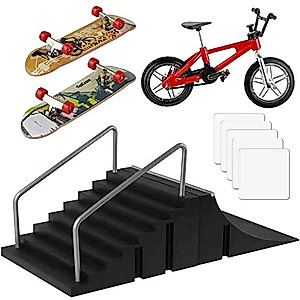 Skate Park Kit, ideallife Skate Park Kit Ramp Parts for Finger Skateboard Fingerboard Ramp Skate Park Kit Part Training Props with 2 Finger Skateboard (2PCS)