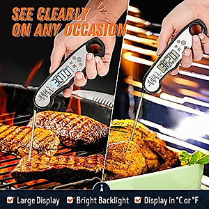 Digital Meat Thermometer, Waterproof Instant Read Food Thermometer for Cooking and Grilling, Kitchen Gadgets, Accessories with Backlight & Calibration for Candy, BBQ Grill, Liquids, Beef, Turkey