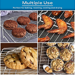 Leonyo Cooling Baking Rack 5-Tier Stackable Stainless Steel Wire Baking Cooking Racks Set for Cookie, Pizza, Cup Cake, Raised & Folding Feet, Oven Safe & Dishwasher Safe, Rust-Resistant - 15’’ x 10’’