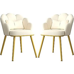 SJIALEN Dining Chairs Set of 2,Modern with Metal Chair Legs Bedroom Marriage Room Balcony Sofa Chair Dressing Table Makeup Chair Kitchen Chair (Color : White, Size : 77 * 50 * 40cm)