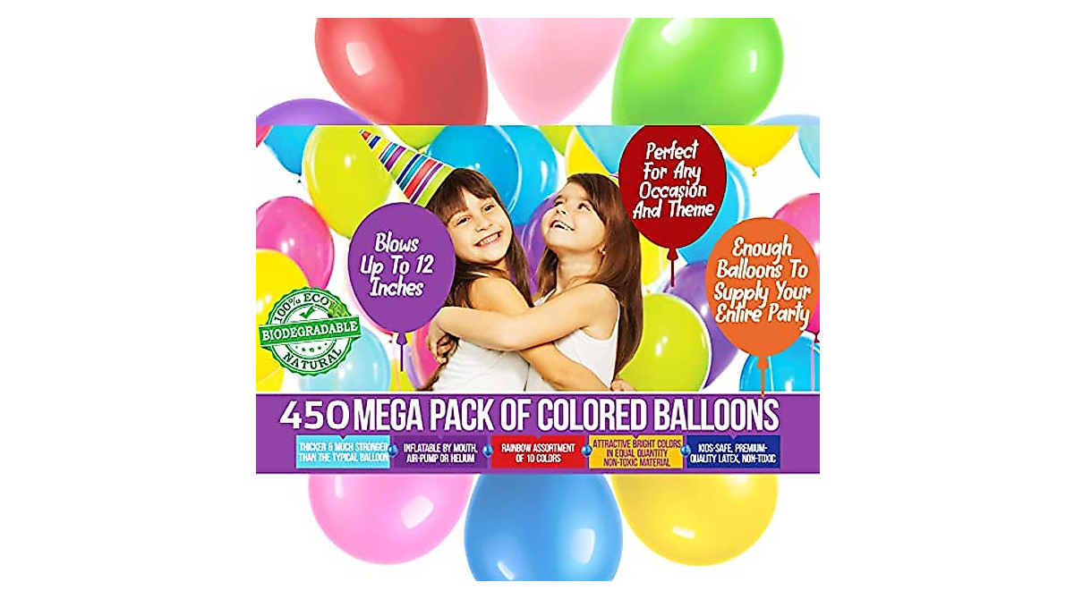 PREXTEX 12-Inch Latex Balloons 450 Pack - Assorted Multi-Color Rainbow ...