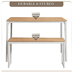 Bonzy Home Dining Room Table Set 3, 3 Piece Kitchen Table Set with Two Benches, Modern Wood Look Table Set for Kitchen,Dining Room, Restaurant (Off White)