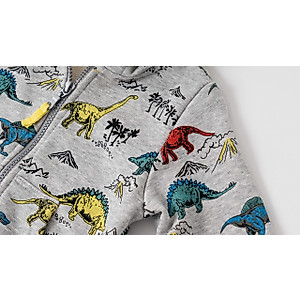 HUAER& Baby Boys' Cotton Cartoon Fox Zip Front Jacket Hoodie Sweatshirt (2-3T, Dinosaur)
