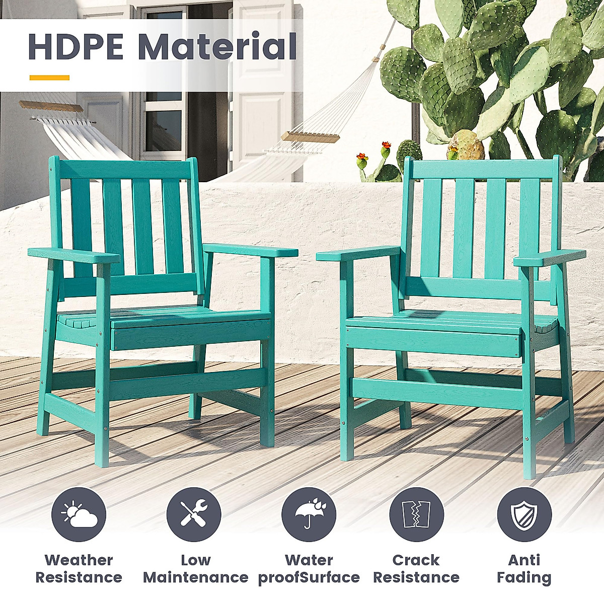 VICLLAX Patio Chairs Set of 4, Green Outdoor Dining Chairs, All Weather HDPE Outdoor Adirondack Furniture for Lawn, Garden, Balcony