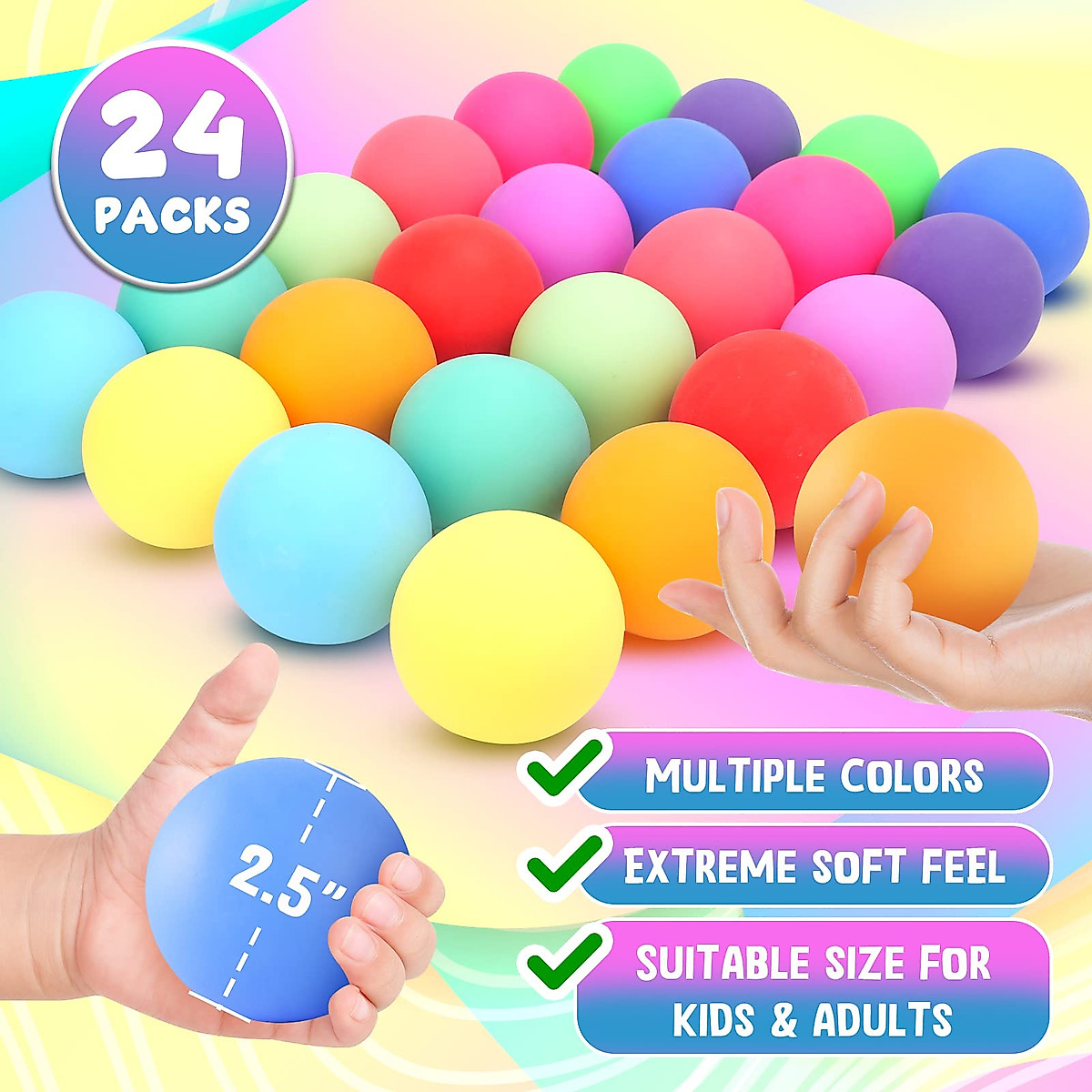 Slow Rising Stress Ball 24 Pack, Stretchy Fidget Ball for Anxiety Stress Relief, Hand Therapy Sensory Squishy Ball, Pull Stretch Fidget Toy for Students, Classroom Prize Box Toys