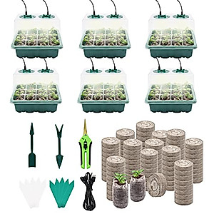 LAWNFUL Illuminated Seed Starter Tray Kit: 120 Peat Pellets + 6 Pack Germination Trays with Grow Light & Humidity Dome + 80 Plant Labels + Scissor + Gardening Tools Seedling Boxes Set