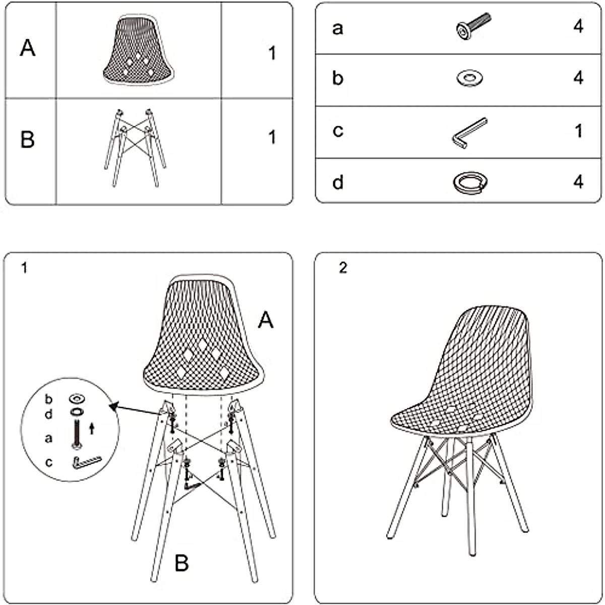 CangLong Dining Mid Century Modern DSW Hollow Back Design Plastic Shell Armless Side Chair with Beech Wood Legs, Set of 1, Beige