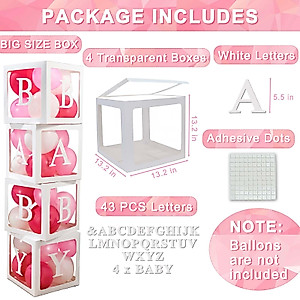 Ledido Baby Boxes with Letters, 13.2" Clear Balloon Boxes for Baby Shower, Large White Transparent Block Baby Letter Box for Birthday Bridal Wedding Graduation Prom Party Gender Reveal Decor, 4 PCS