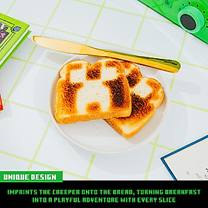Minecraft Green Creeper 2-Slice Toaster For Bagels, Waffles, and Breads | Features 6 Settings With Defrost Option | Imprints Creeper Symbol On Bread