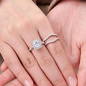 Newshe 2.78Ct Wedding Band Bridal Ring Enhancer Engagement Ring Set for Women 925 Sterling Silver Radiant White Gold 5A Cz Size 5-10 (A Radiant-White, 7)