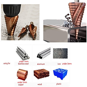 Chiloskit M35 Cobalt Spiral Grooved Industrial Unibit Step Drill Bits Stainless Steel Metal Woodworking Hole Drilling Tool Bit, Set of 5