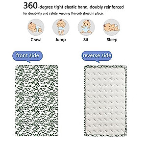 Eucalyptus Themed Fitted Crib Sheet,Standard Crib Mattress Fitted Sheet Soft & Stretchy Fitted Crib Sheet - Great for Boy or Girl Room or Nursery,28“ x52“,Hunter Green and White