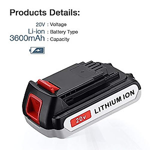 Dutyone Upgraded 3600mAh 20V Replacement Battery for Black and Decker 20Volt LBXR20 LB2X4020-OPE LBX20 LST220 LB20 LBX4020 LBXR2020-OPE LBXR20B-2 Cordless Tool Lithium Ion Batteries