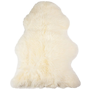 Natural Milan Genuine Sheepskin Area Rugs with Thick and Lush Pile, Fluffy Sheep Fur Rug with Anti-Skid Backing for Bedroom Living Room, Single Pelt, Ivory 2 ft x 3 ft