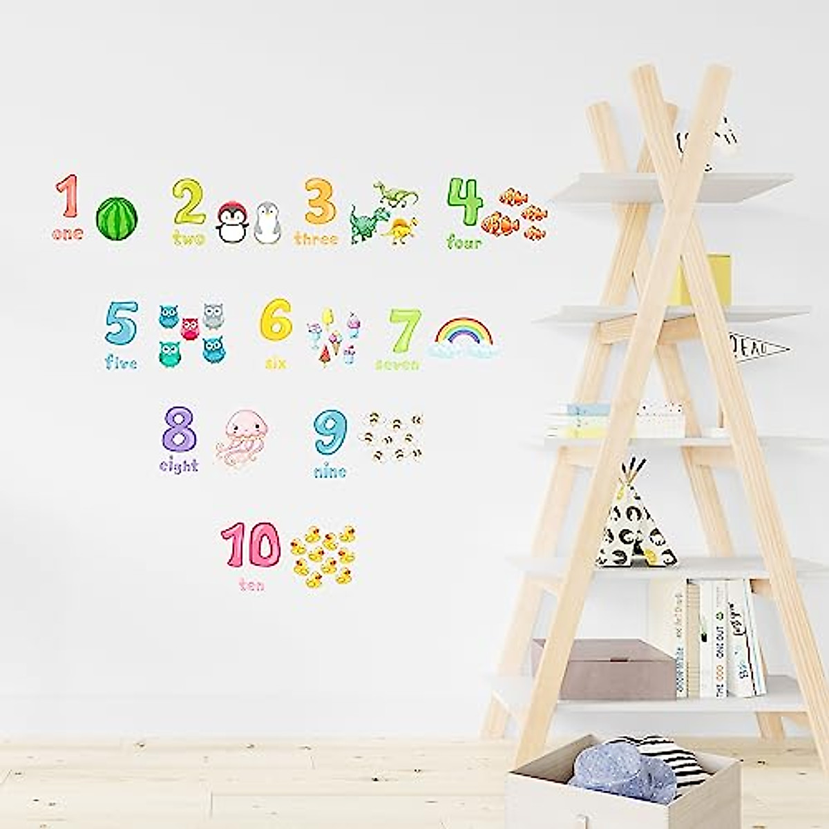 Number Wall Decals Figures Alphabet Letter Wall Stickers Animals Theme Room Wall Decals Digital Early Educational Wall Stickers for Kids Playroom Classroom Bedroom Nursery Boys Girls Rooms Decorations
