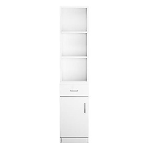 70.08inch Tall 3-Tier Bookcase with Drawers - White Narrow Bookcase with Cabinet , Open Storage Display Cabinet, 3-Cube Bookshelf for Living Room, Bedroom, Office 178 x 34 x 33 cm(L x W x H)