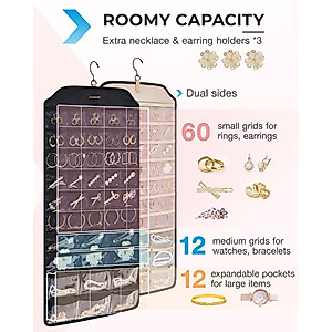 BAGSMART Hanging Jewelry Organizer, Jewelry Holder Organizer Accessories Organizer, 68 Pocket Earring Organizer Organizer for Wall Holding Jewelry,Extra Large Black, 1 Piece