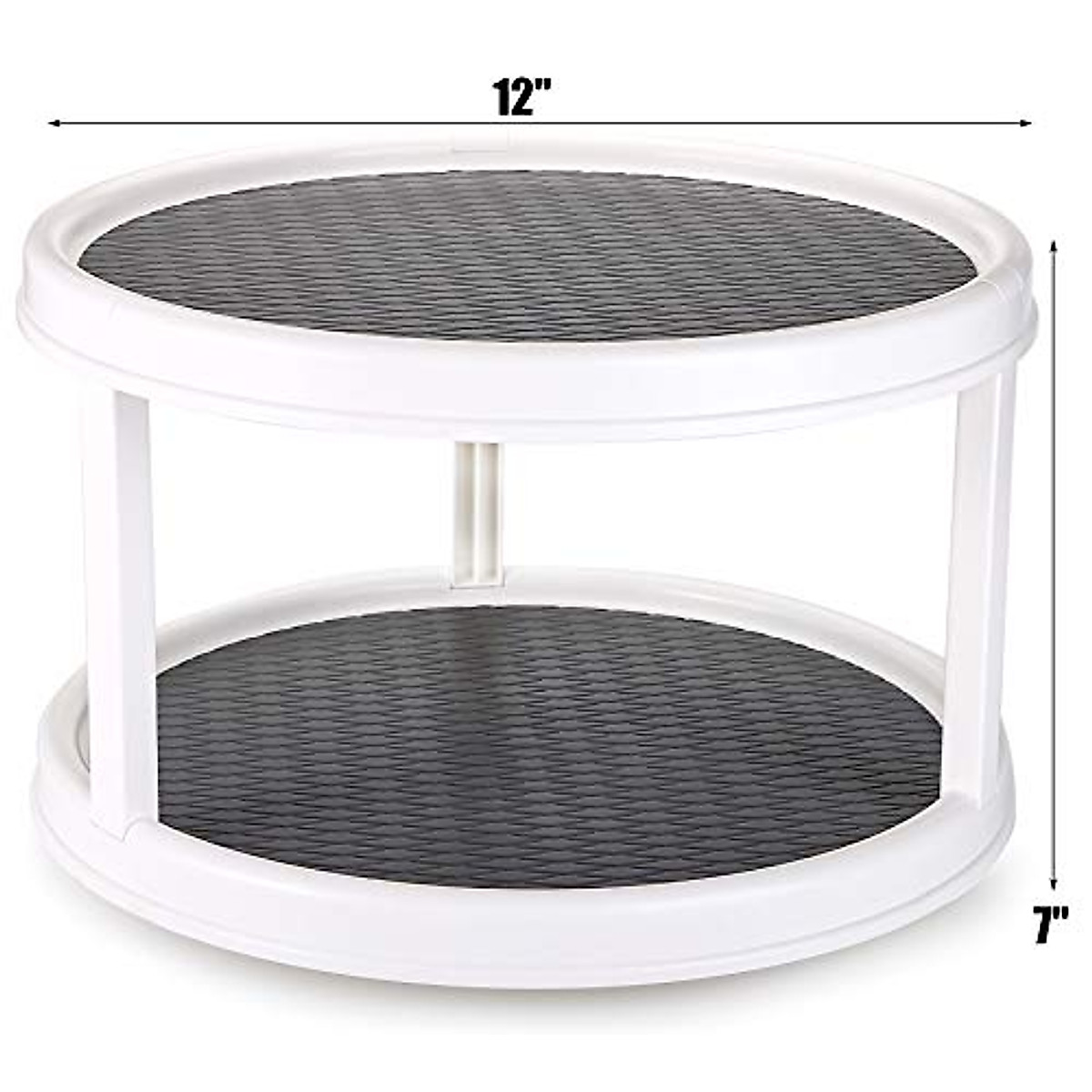 Yesland 2 Pcs 2-Tier Lazy Susan Turntable, 12 Inches Non-Skid Tiered Rotating Kitchen Spice Organizer for Cabinets Pantry Bathroom Countertop Refrigerator(Gray and White)