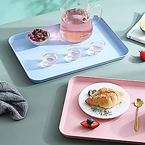 2Pcs Unbreakable Serving Tray Decorative Tray Wheat Straw, Great for Dinner Tray Tea Tray Bed Tray Bar Tray Breakfast Tray Food Tray (Pink)