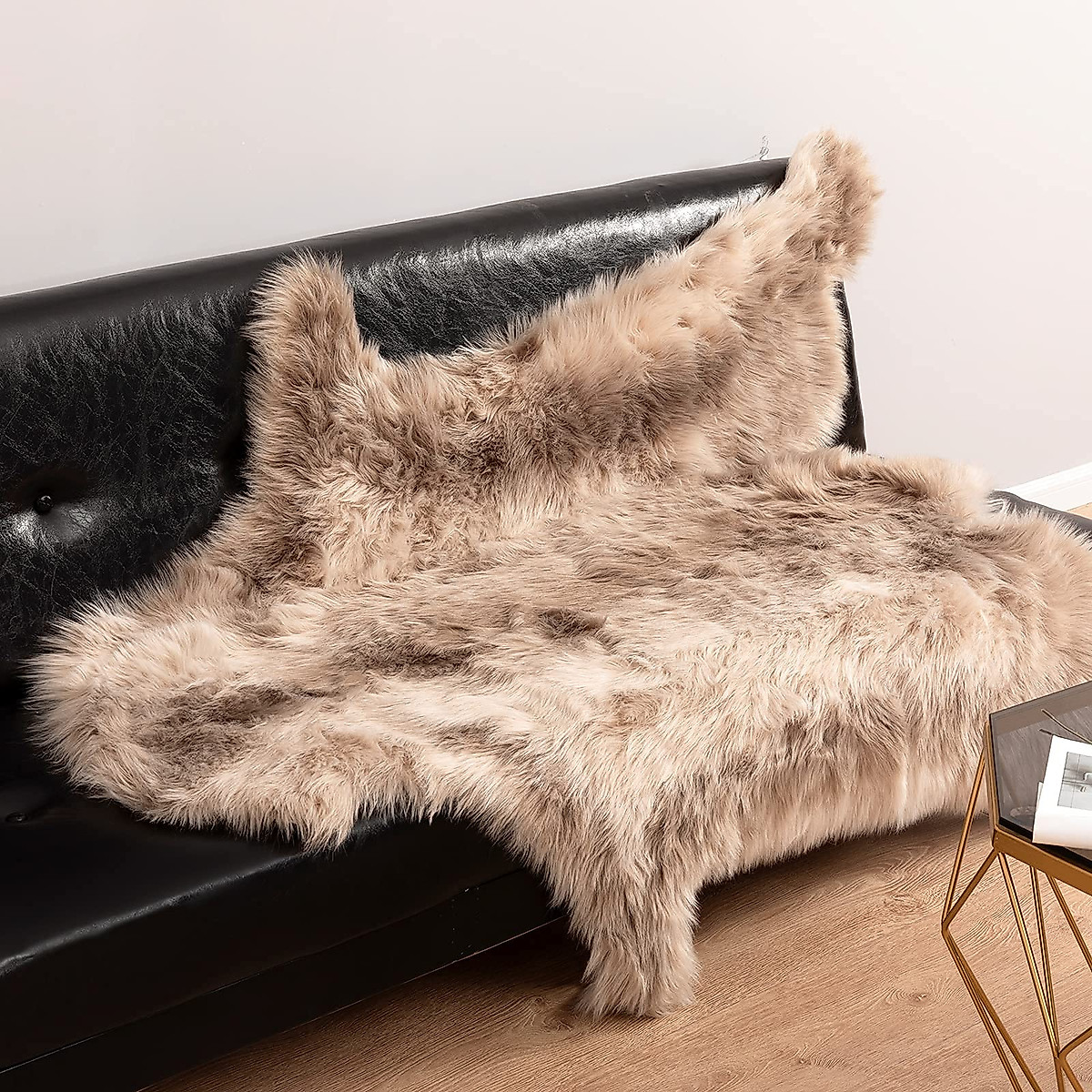 Carvapet Soft Fur Rugs Fake Reindeer Hide Area Rug Fluffy Faux Fur Carpet for Bedroom Floor Mat Home Decorative Throw Rug for Living Room, 4ft x 5ft, Brown