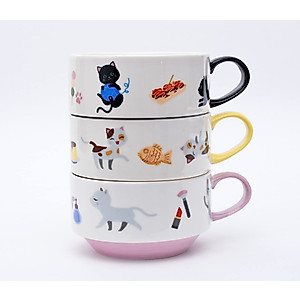 Fuji Merchandise Genki Cats Stackebale Coffee Cups With Handle 11 fl oz Kitten Neko Design (Runa)