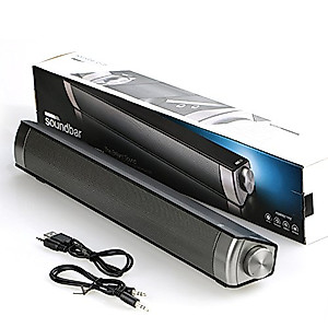 Powerful Portable Soundbar for iMac MacBook PC iPhone Bluetooth 3.0 +EDR, Speakerphone, Powerful 1800mAh Lithium Battery, Super Bass, 3D Stereo Surround Sound 2.0 Channel, Home Cinema System (Silver)