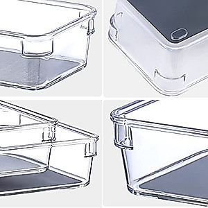 2Pcs Plastic Drawer Organizer 6.5 x 6.5 Inch Utensil Tray Non-Slip Lining and Rubber Feet for Organize Flatware or Makeup Storage