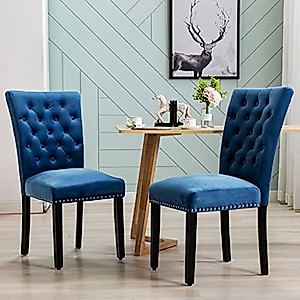 Per-Home Parsons Upholstered Accent Dining Chair, Set of 2, Wood (Blue)