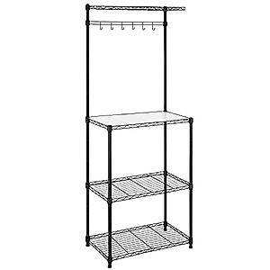 SONGMICS Kitchen Baker’s Rack, Adjustable Microwave Stand, Space-Saving Storage Rack with 4 Shelves 6 Hooks, for Pots, Pans, Spice Bottles, in the Kitchen, Apartment, Studio, Black ULGR040B01