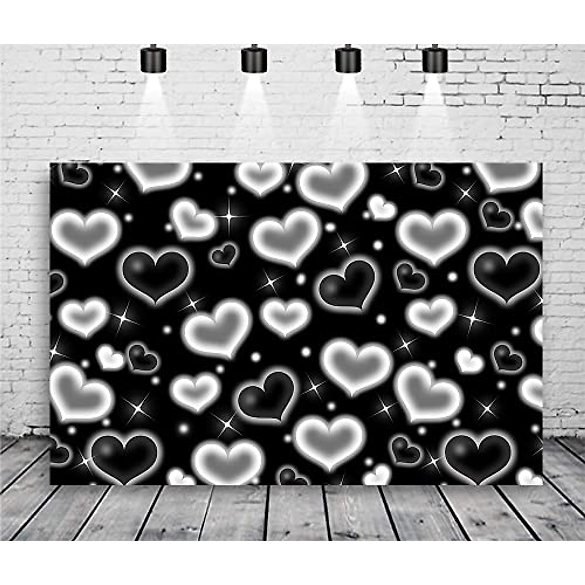 LYCGS 7X5FT Black Heart Photo Backdrop 90s Backdrops for Photoshoot Valentine's Day Backdrop Women Men Happy Birthday Photography Background Banner Photo Booth Studio Props X-14
