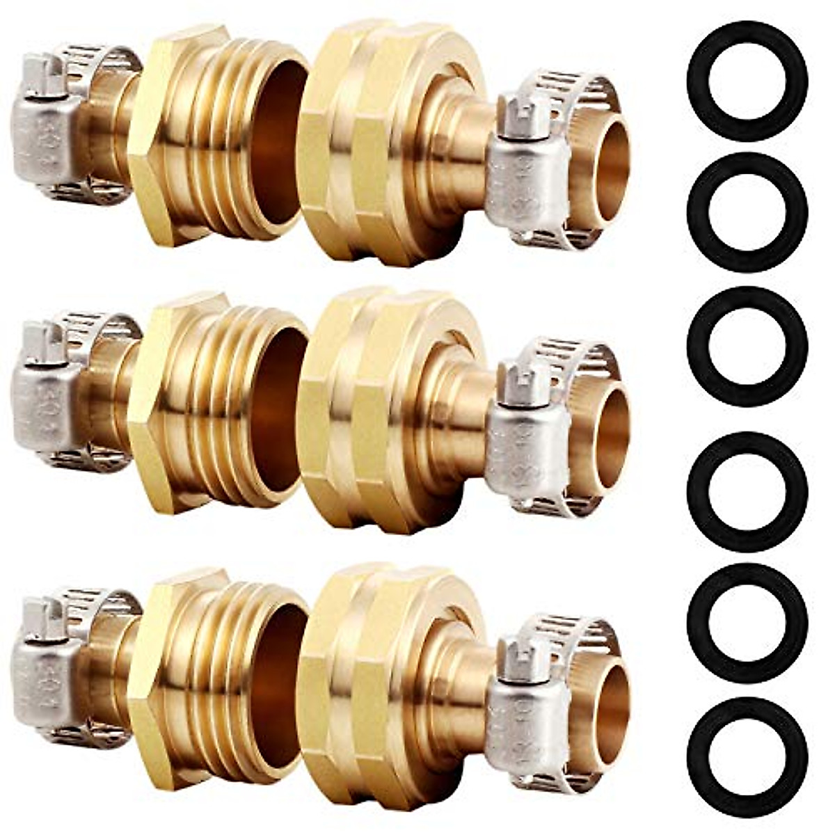 YELUN Solid Brass Garden Hose Repair Connector with Clamps Hose End Repair Kit,Fit for 1/2"Garden Hose Fitting,Male and Female Hose Fittings(1/2"-3 Set)