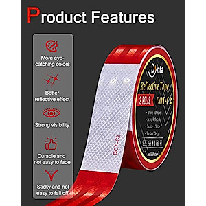 Dynta Reflective Tape Dot 2Inch x 300Feet Reflector DOT-C2 Safety Waterproof Adhesive Conspicuity Red and White Tape for Trailer, Trucks, Cars,Yachting,Outdoor 2 Rolls (2Inch x 150Feet)