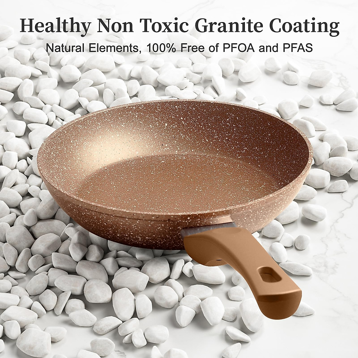 Frying Pan Set with Lids - Nonstick Frying Pan Set 3 Pcs, Non Stick Granite Cookware Set, Induction Skillet Set Egg Omelette Frying Pan W/Lid, Healthy No Toxic Cookware, Pan Set for Cooking, PFOA Free