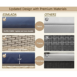 LHBcraft Patio Conversation Set Rattan Outdoor 8 Piece Sectional Furniture Sofa Set Wicker Couch with Coffee Table and Cushions for Poolside, Backyard