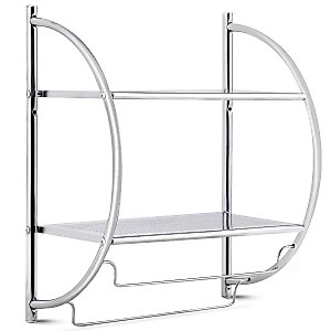 Tangkula Bathroom Shelf, 2 Tier Wall Mounted Bathroom Shelves with Bars, Double Layer Ventilate Racks, Rustproof Chrome Over Toilet Wall Shelf, Bathroom Organizer for Kitchen, Living Room