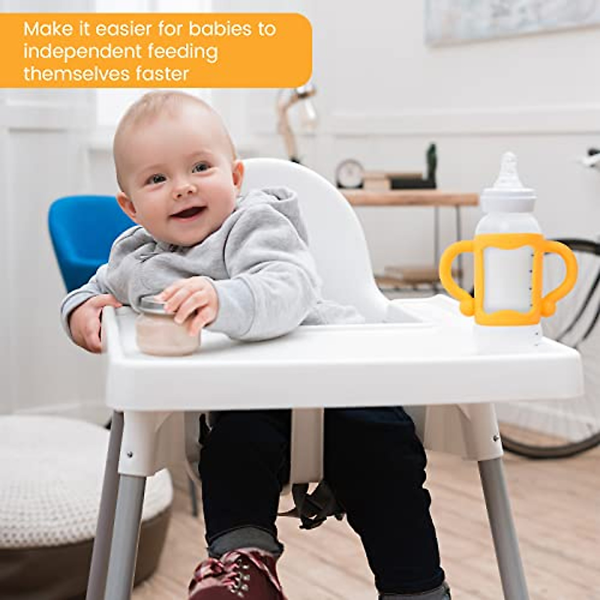 (4-Pack) Baby Bottle Handles Compatible with Dr Browns or Other Narrow Baby Bottles, Soft Silicone Easy Grip Holder