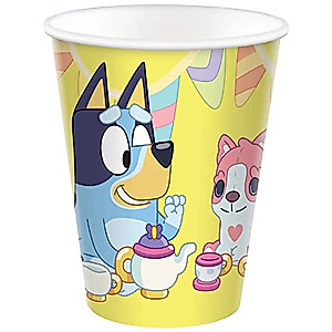 Bluey Party Supplies Pack Serves 16: Bluey Birthday Party Supplies, Bluey Plates, Napkins Cups and Table Cover with Birthday Candles (Bundle for 16)