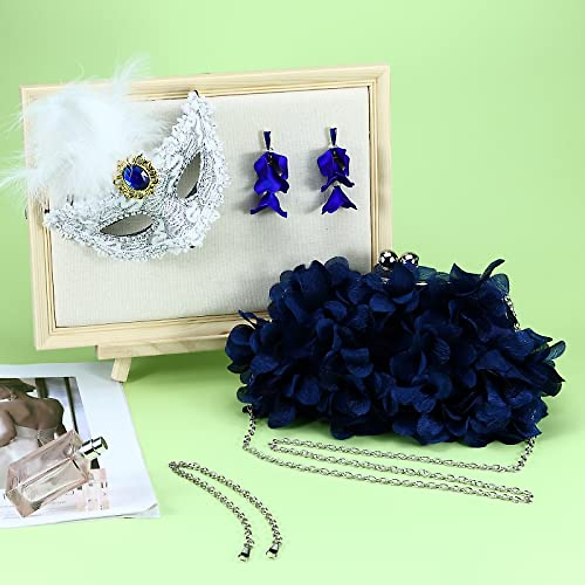 Mrotasvi Lightweight Tassel Rosa Flower Earrings and Rose Petal Clutch Evening Bag for Women Girls Party Wedding Pack of 2 Set (Blue)