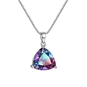 Mystic Topaz Pendant Necklace Sterling Silver Rainbow Stone Trillion Cut Gemstone Fine Jewelry For Women