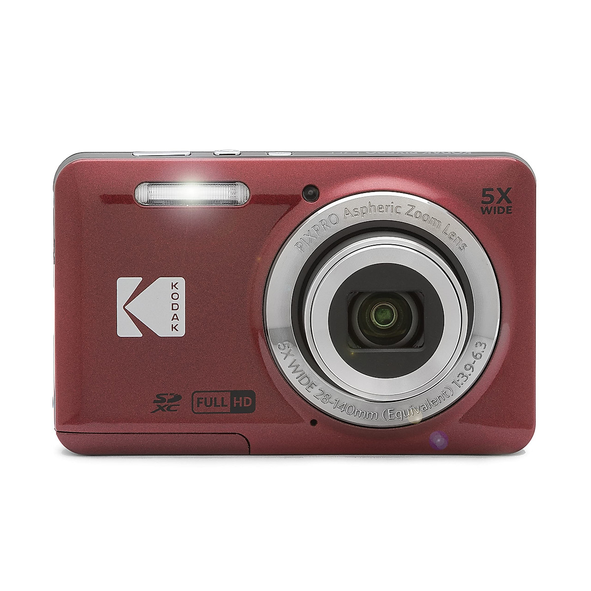 Kodak PIXPRO FZ55 Digital Camera (Red) + Point & Shoot Camera Case + Sandisk 128GB SDXC Memory Card