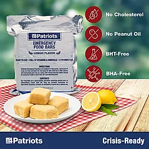 4Patriots Emergency Food Bars: Non-Perishable S.O.S Rations Designed to Last 5 Years - 3,600 Total Calories - 1 Pack of 9 Lemon-Flavored Survival Bars for Emergencies, Camping, or Hiking