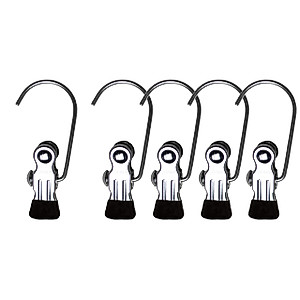 Mawa by Reston Lloyd Accessory Portable Non-Slip Semi Round Single Hook Hanging Clothes Pins/Clips for Laundry or Travel, Style K/1, Set of 5, Black