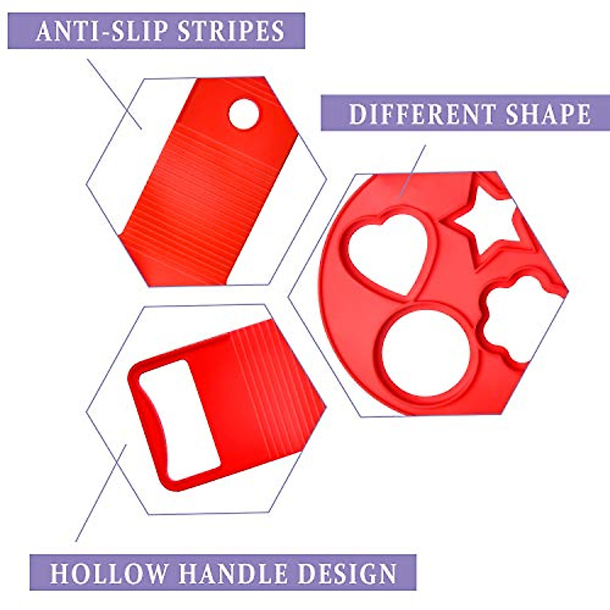 Akamino Pancake Making Mold Fried Egg Mold Reusable Silicone Pancake Maker with 4 Cavity (Heart Round Star) - 4 Pieces